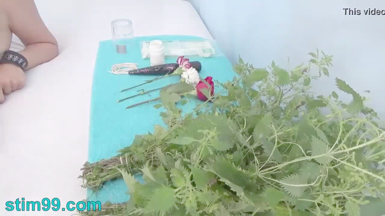 Extreme Beauty Inserting Nettles Into Cervix And Rod Flowers